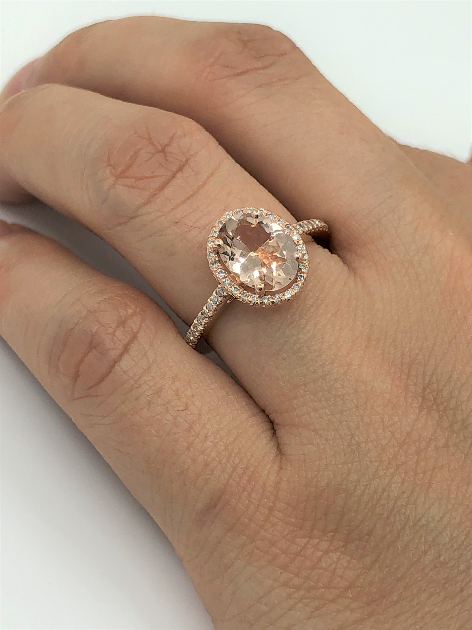 Engagement Ring 14k Rose Gold Morganite Ring Diamond Ring | Etsy