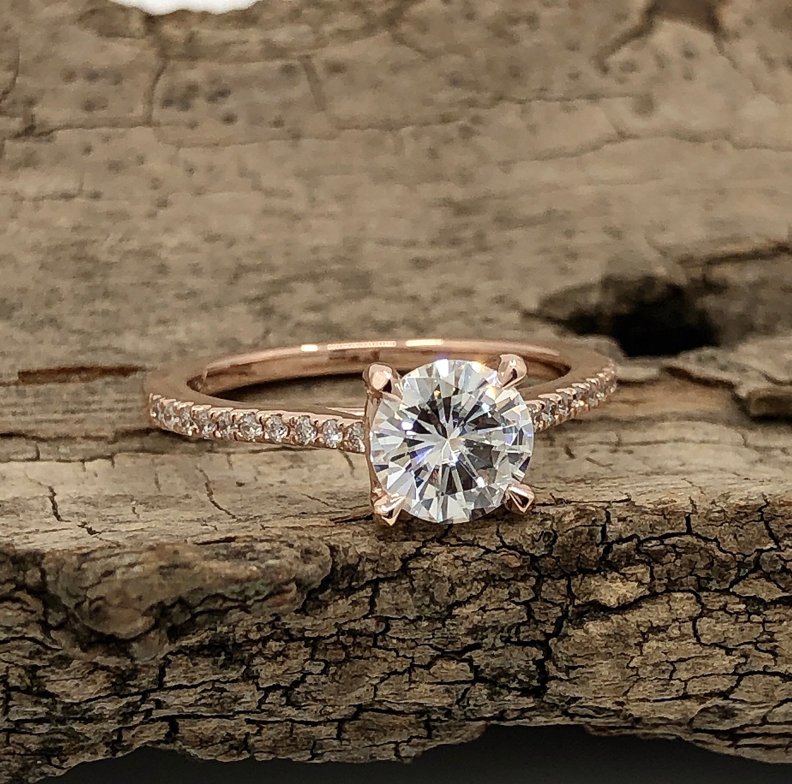 14K Rose Gold Engagement Ring Diamond Ring Forever One | Etsy