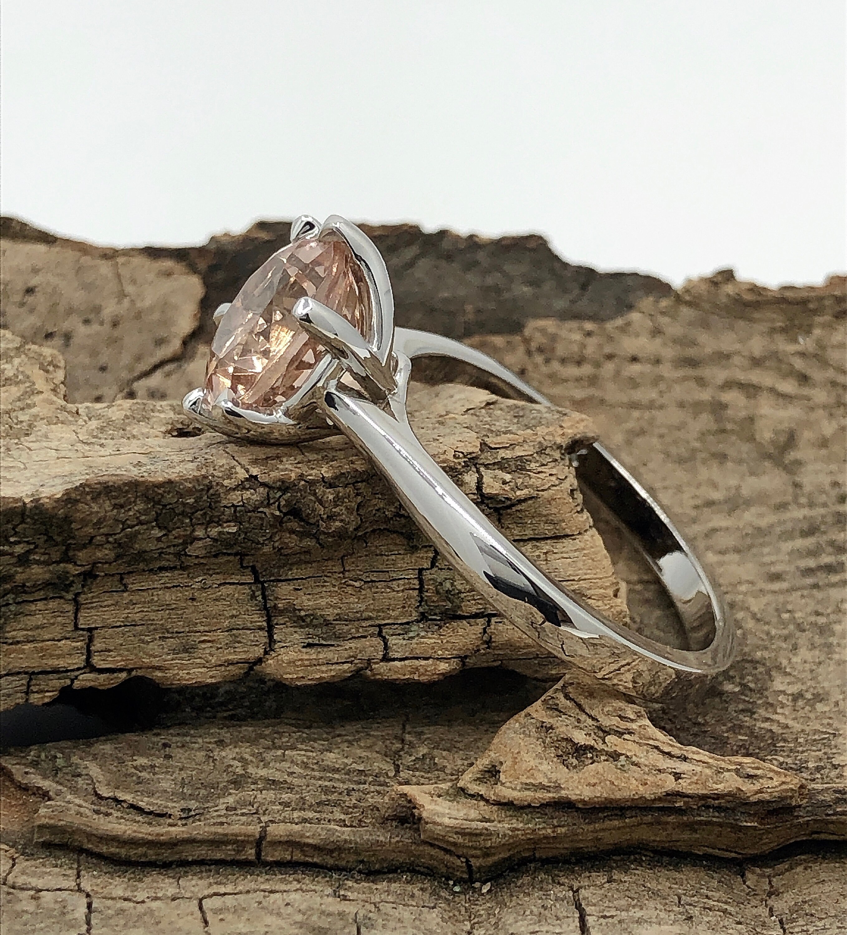 14k White Gold Solitaire Ring Morganite Ring Engagement Ring | Etsy