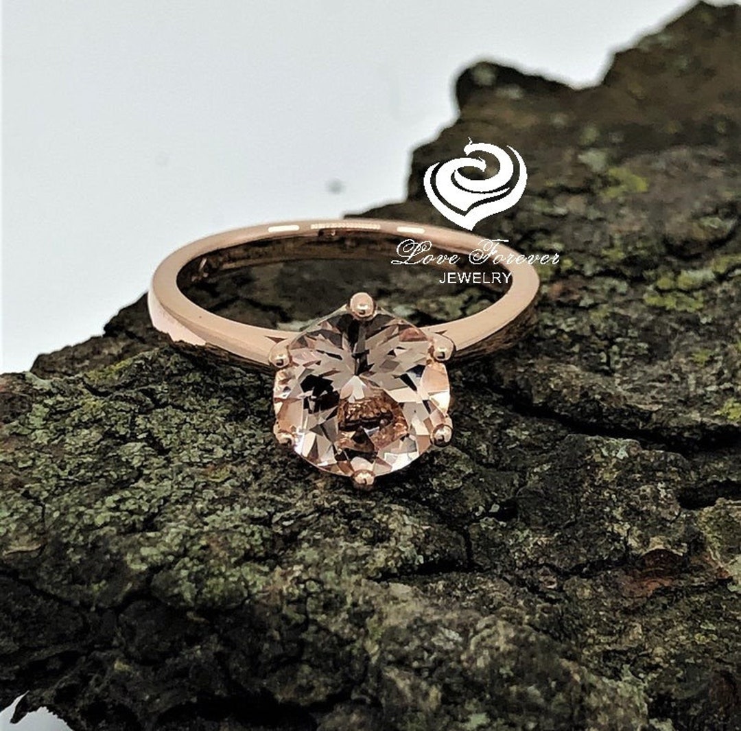 14k Gold Morganite Ring Solitaire Ring 7mm/1.20 Carats Round - Etsy