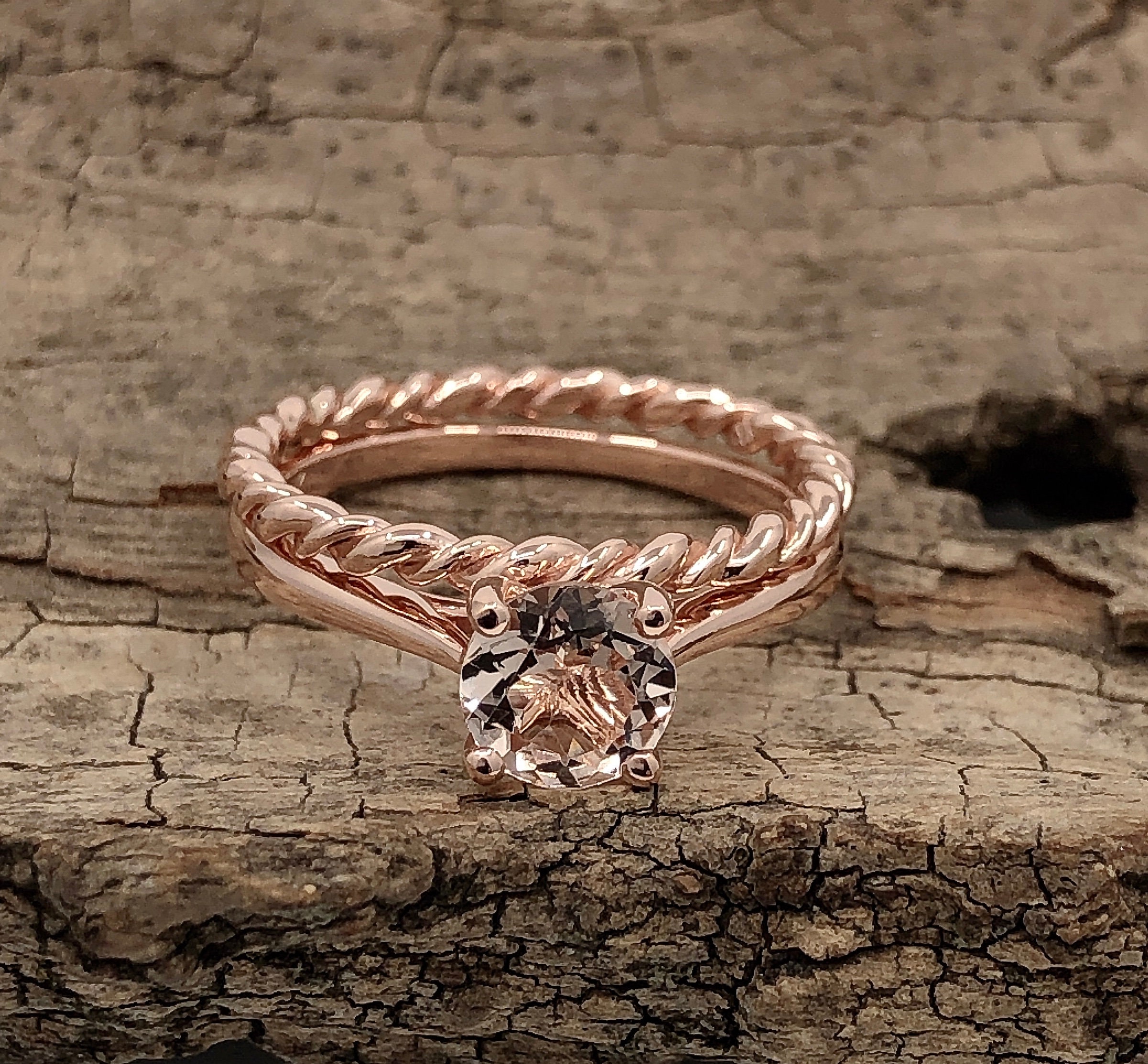 Rose Gold Morganite Round Cut Wedding Set, Round Morganite Engagement ...