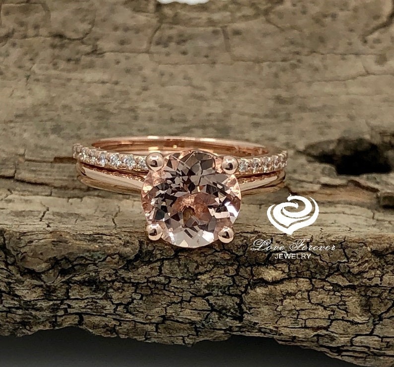 Rose Gold Morganite Round Cut Wedding Set Round Morganite | Etsy