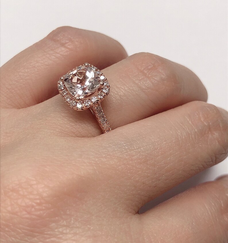 14k Rose Gold Diamond Ring Engagement Ring 7mm Cushion Cut | Etsy