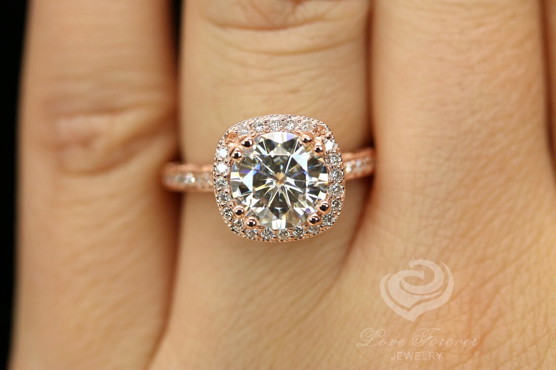 2 CT Rose Gold Round Engagement Ring in 14k Forever One | Etsy