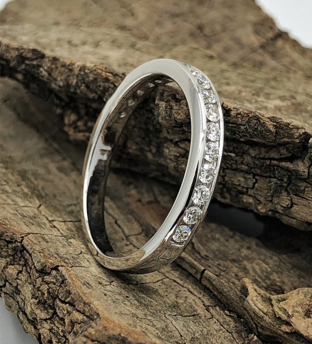 Channel Set Wedding Band in 14k White Gold Channel Set Round - Etsy