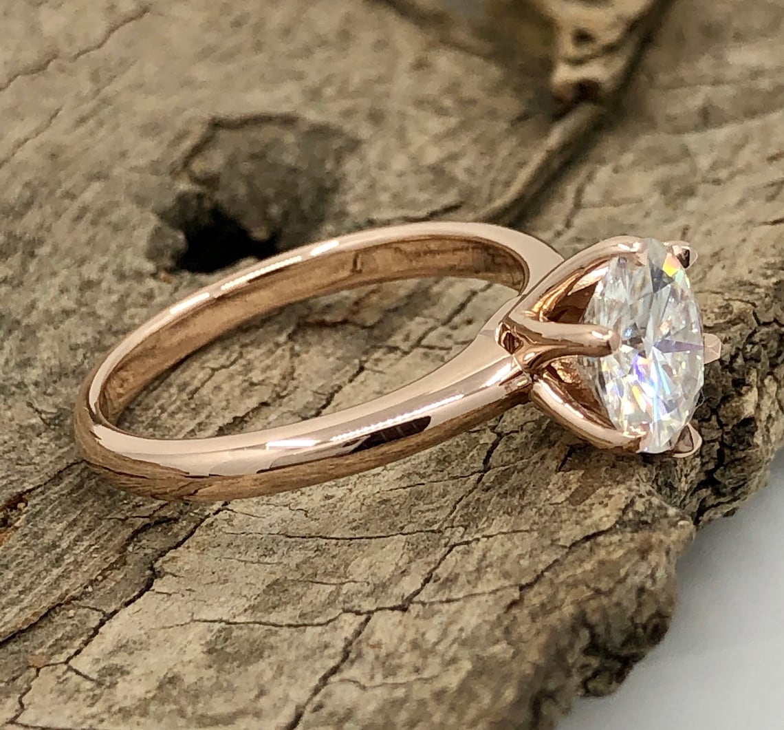 14k Rose Gold Engagement Ring Solitaire Ring Forever One | Etsy