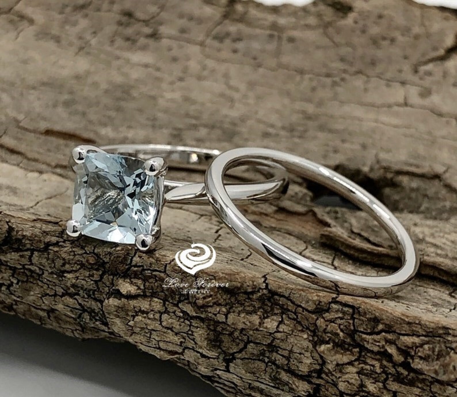 14k White Gold Wedding Set Bridal Set 7mm/1.20ct Cushion Cut - Etsy