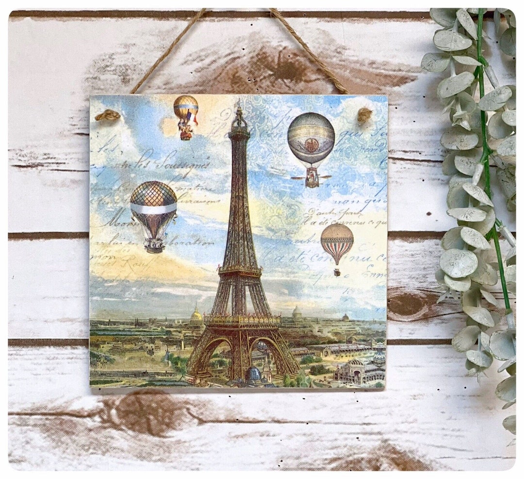 15cm Wall Hanging Plaque Paris Eiffel Tower and Hot Air Balloons ...