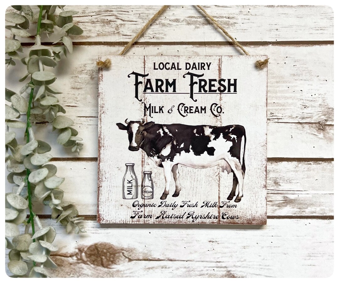 Farm Fresh Milk Hanging Plaque/sign Handmade Decoupaged Farmhouse Fresh ...