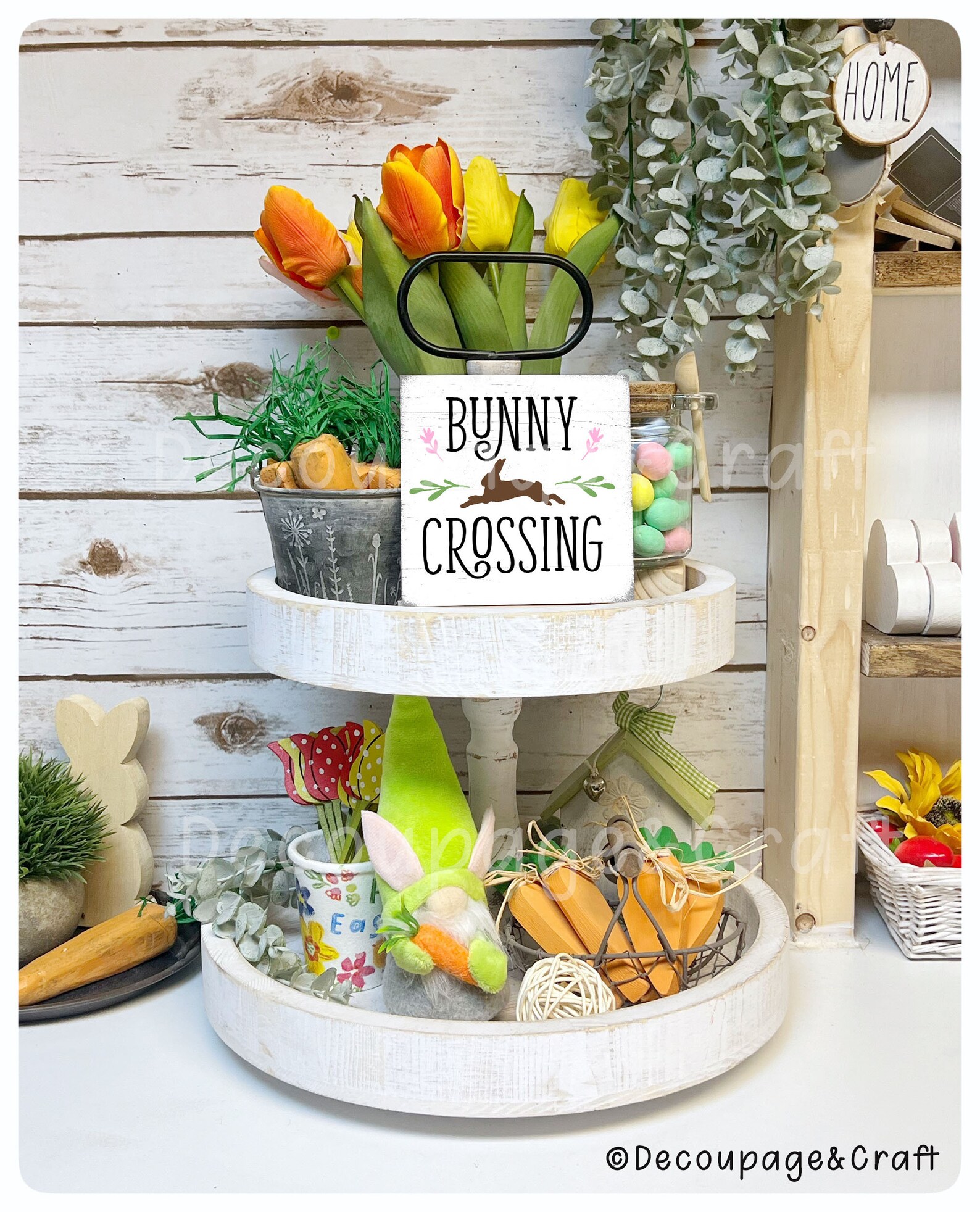 Bunny Crossing Sign Farmhouse Tiered Tray Decoration Mini Sign 10x10 ...