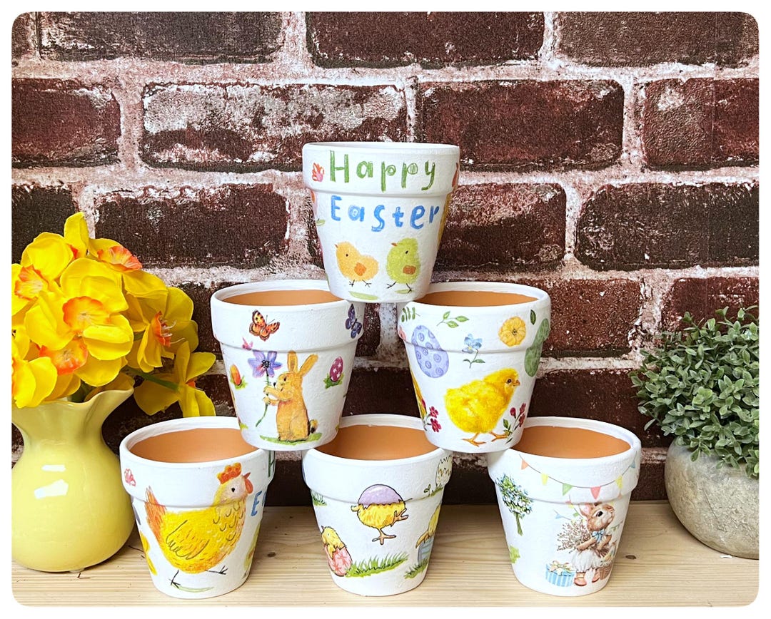 Decoupaged Small Terracotta Plant Pot, Easter Decorated, Succulent ...