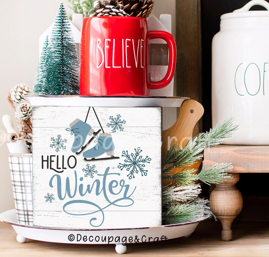 Hello Winter Christmas Plaque/sign Handmade Winter/christmas Tiered ...