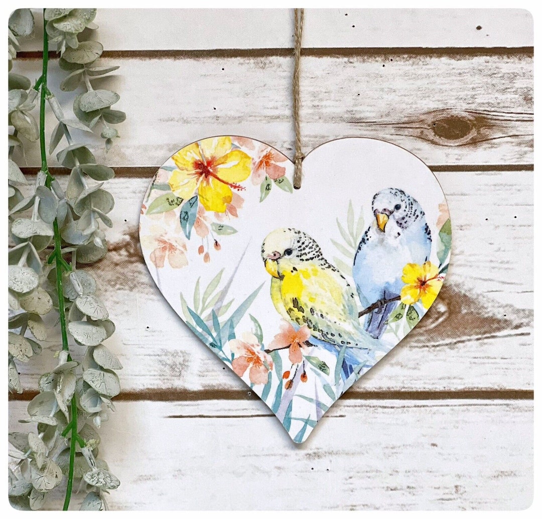 Budgies Hanging Heart Plaque 12cm/15cm Handmade Bird Pet Parakeets Gift ...