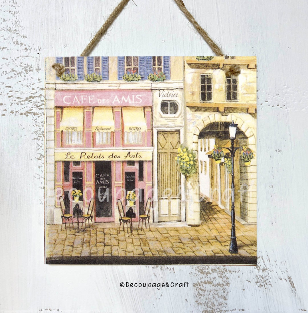 French Paris Cafe Bistro Street Scenery Handmade Hanging Plaque/sign ...