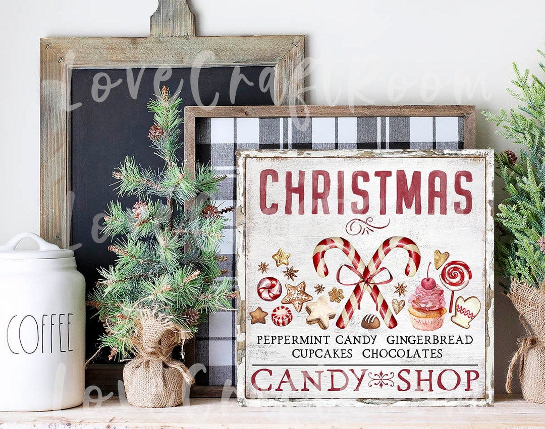 Christmas Candy Cane Shop Sign Christmas Farmhouse Decor Gingerbread ...