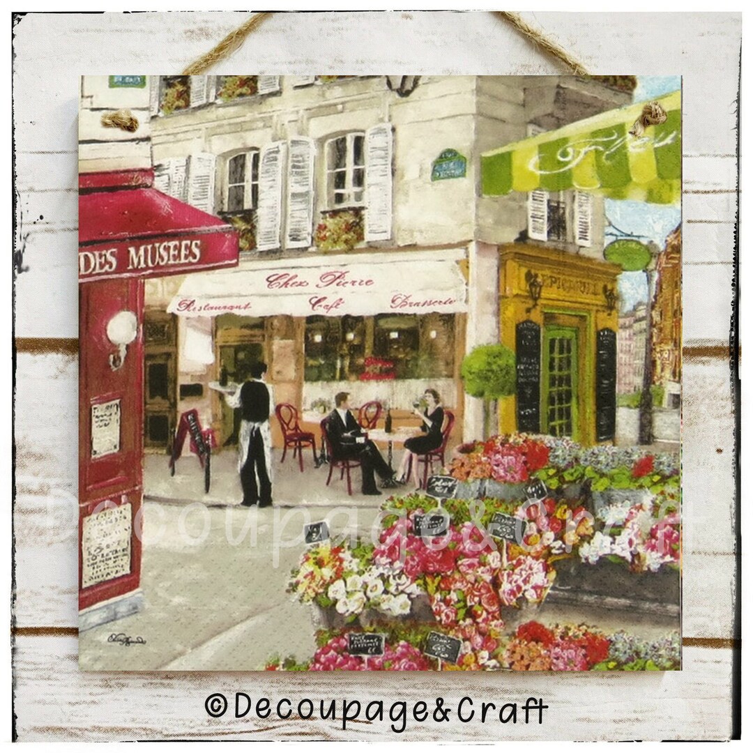 French Paris Cafe Bistro Street Scenery Handmade Hanging Plaque/sign ...