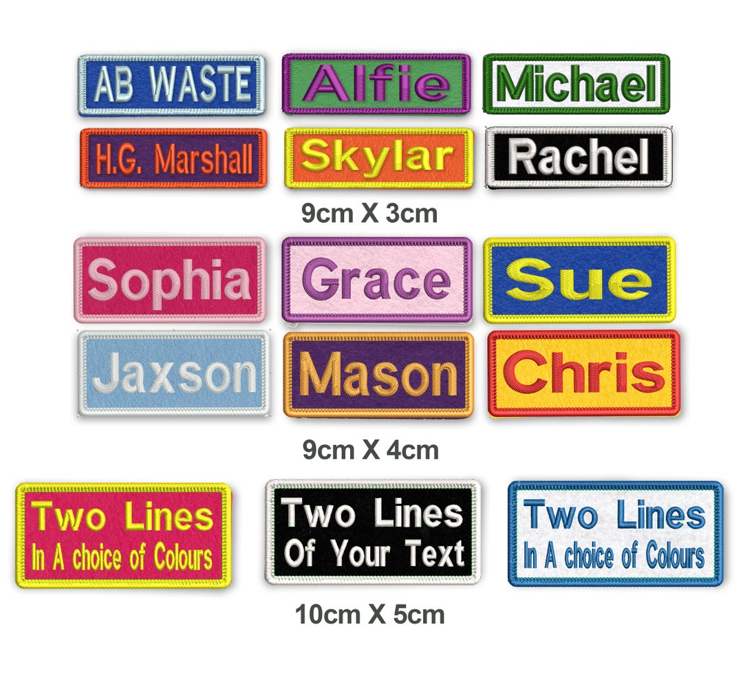 Personalised Embroidered Name Patch Badge (rectangular) Three Sizes 12 ...