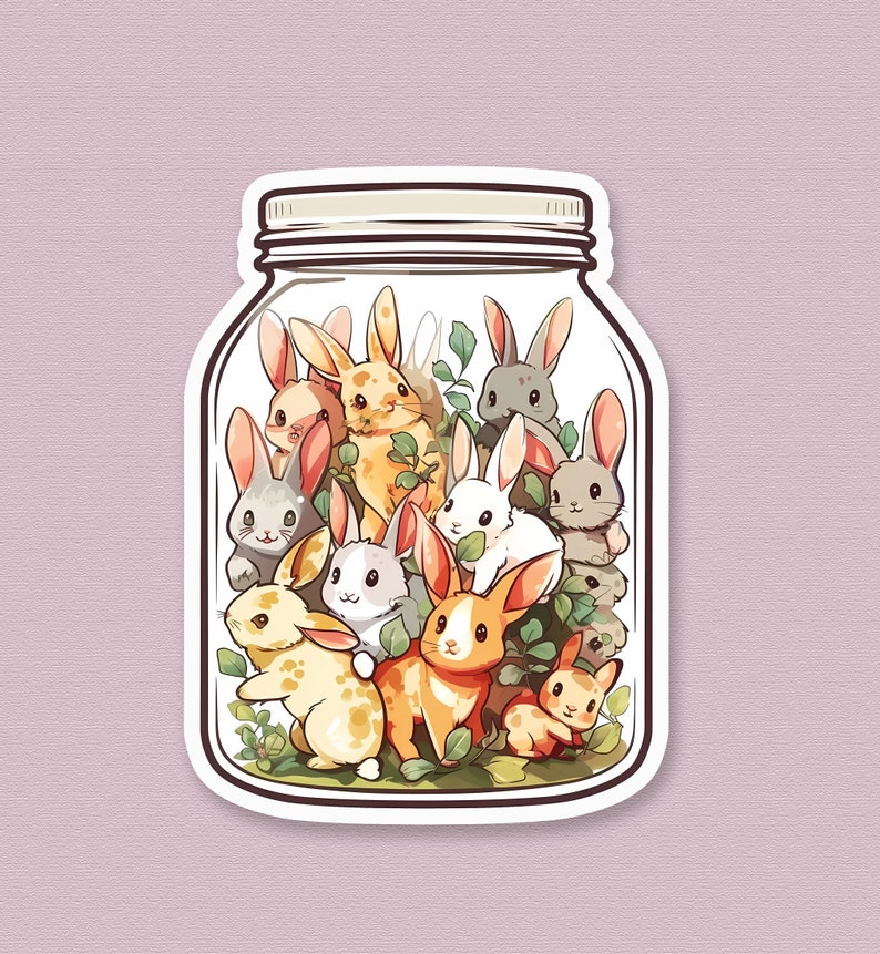 Happiness Comes From Rabbits, Jar Full of Cute Bunny Rabbits Kawaii ...
