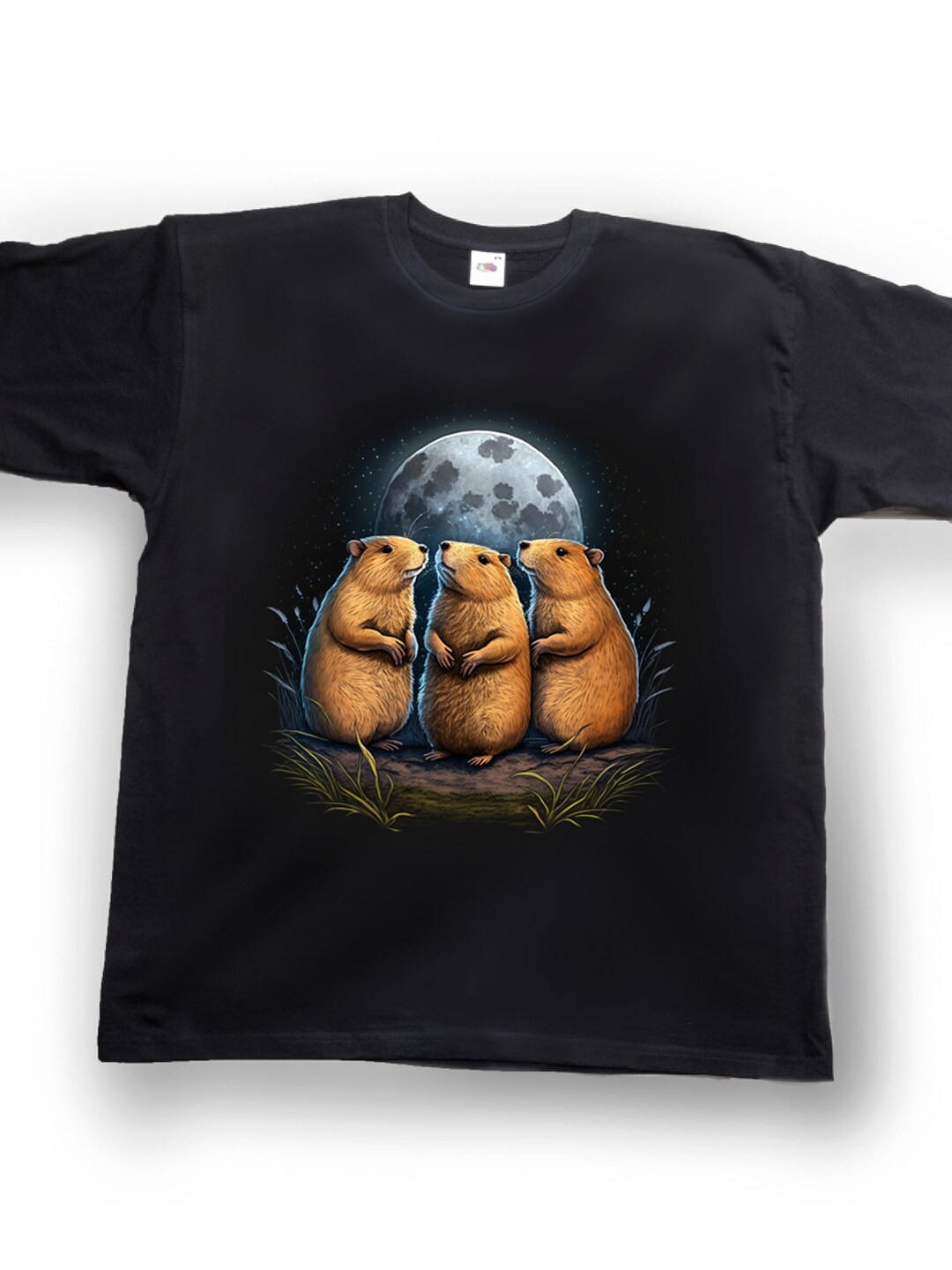 Three Capybara Moon T-shirtart Shirt Cappy Lover Tee Lady Fit & Unisex ...