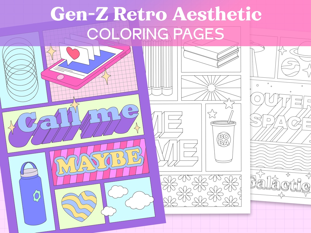 Gen Z Aesthetic 90s Retro Coloring Pages Grid Typography Quotes ...