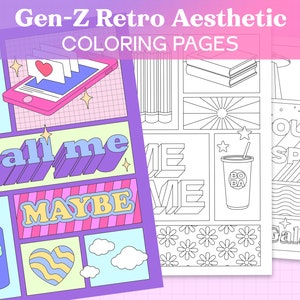 Gen Z Aesthetic 90s Retro Coloring Pages Grid Typography Quotes ...