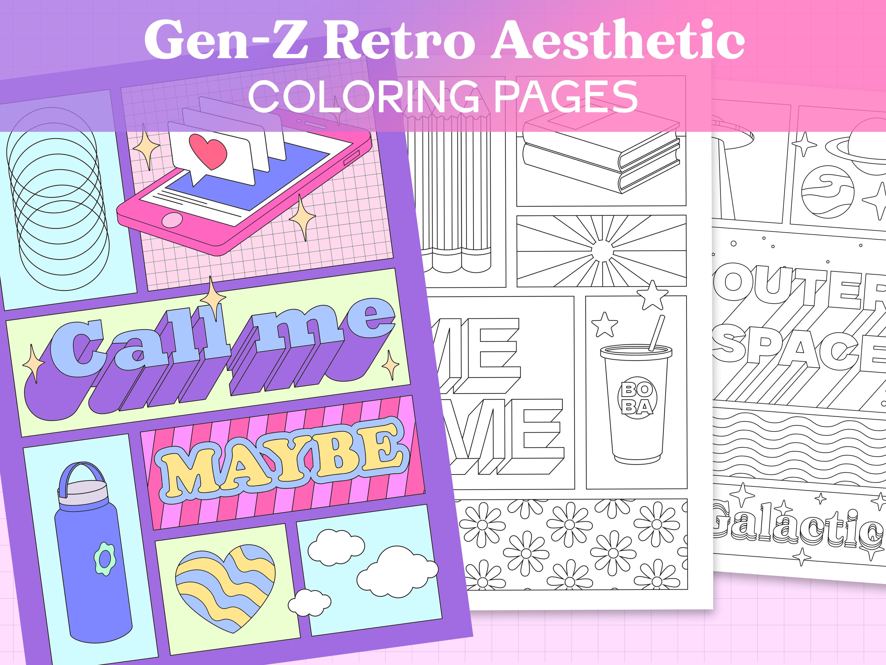 Gen Z Aesthetic 90s Retro Coloring Pages Grid Typography Quotes ...
