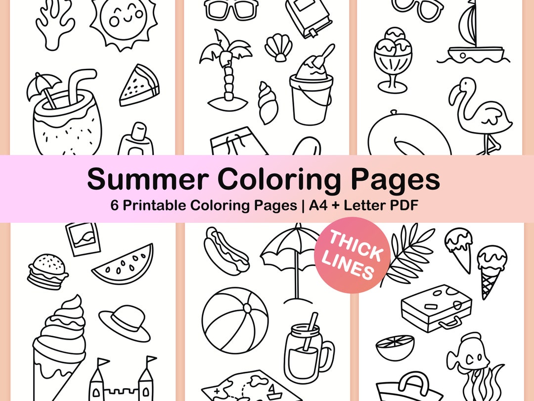 Beach Fun Coloring Pages Summer Holiday Activity for Kids Pool Party ...