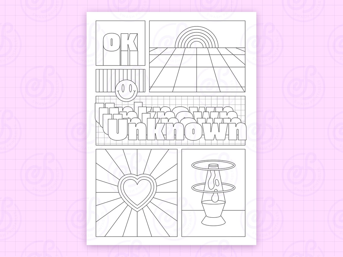 Gen Z Aesthetic 90s Retro Coloring Pages Grid Typography Quotes ...