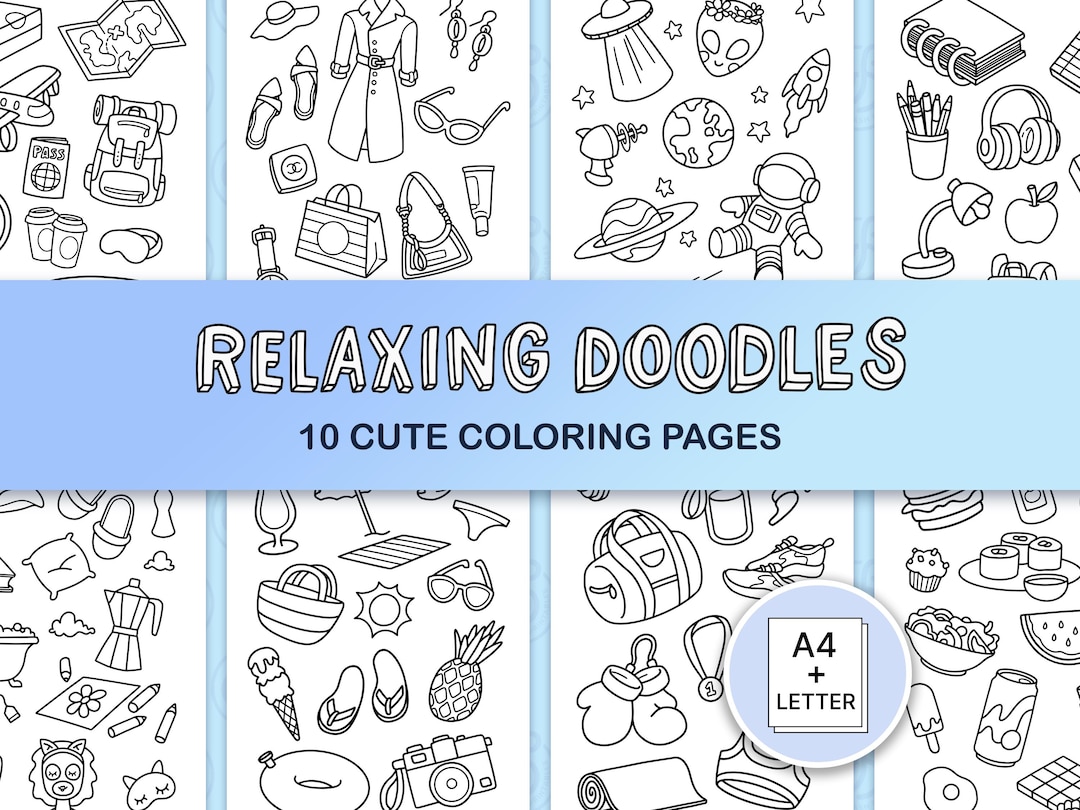 Relaxing Doodles Themed Coloring Pages for Adults and Kids Relaxing ...