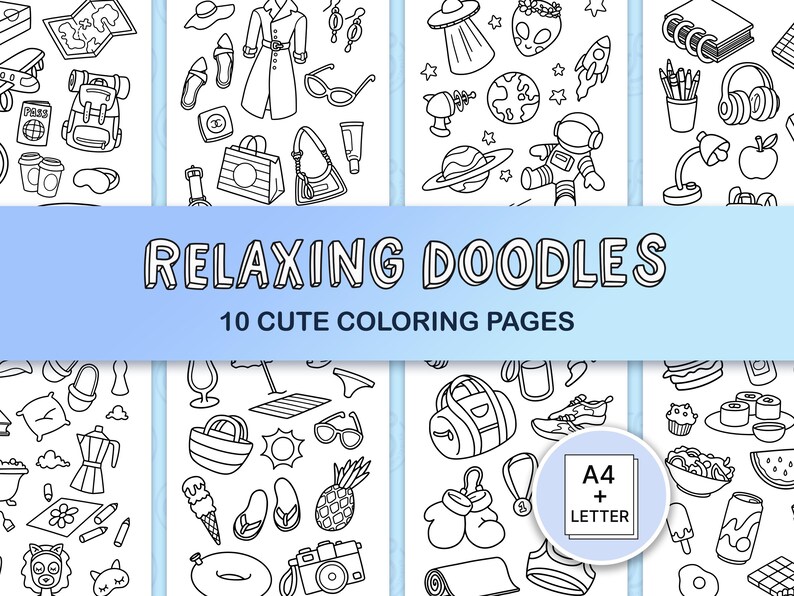 Relaxing Doodles Themed Coloring Pages for Adults and Kids Relaxing ...
