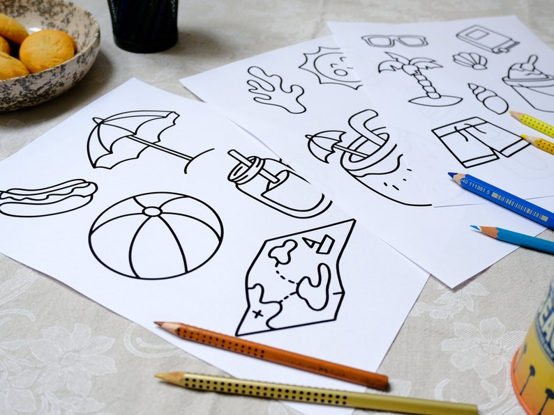 Beach Fun Coloring Pages Summer Holiday Activity for Kids Pool Party ...