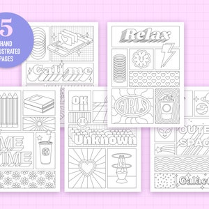 Gen Z Aesthetic 90s Retro Coloring Pages Grid Typography Quotes ...