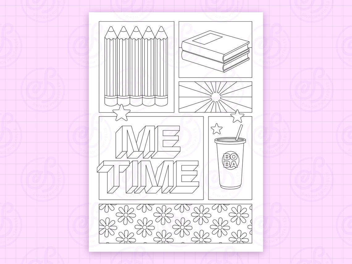 Gen Z Aesthetic 90s Retro Coloring Pages Grid Typography Quotes ...