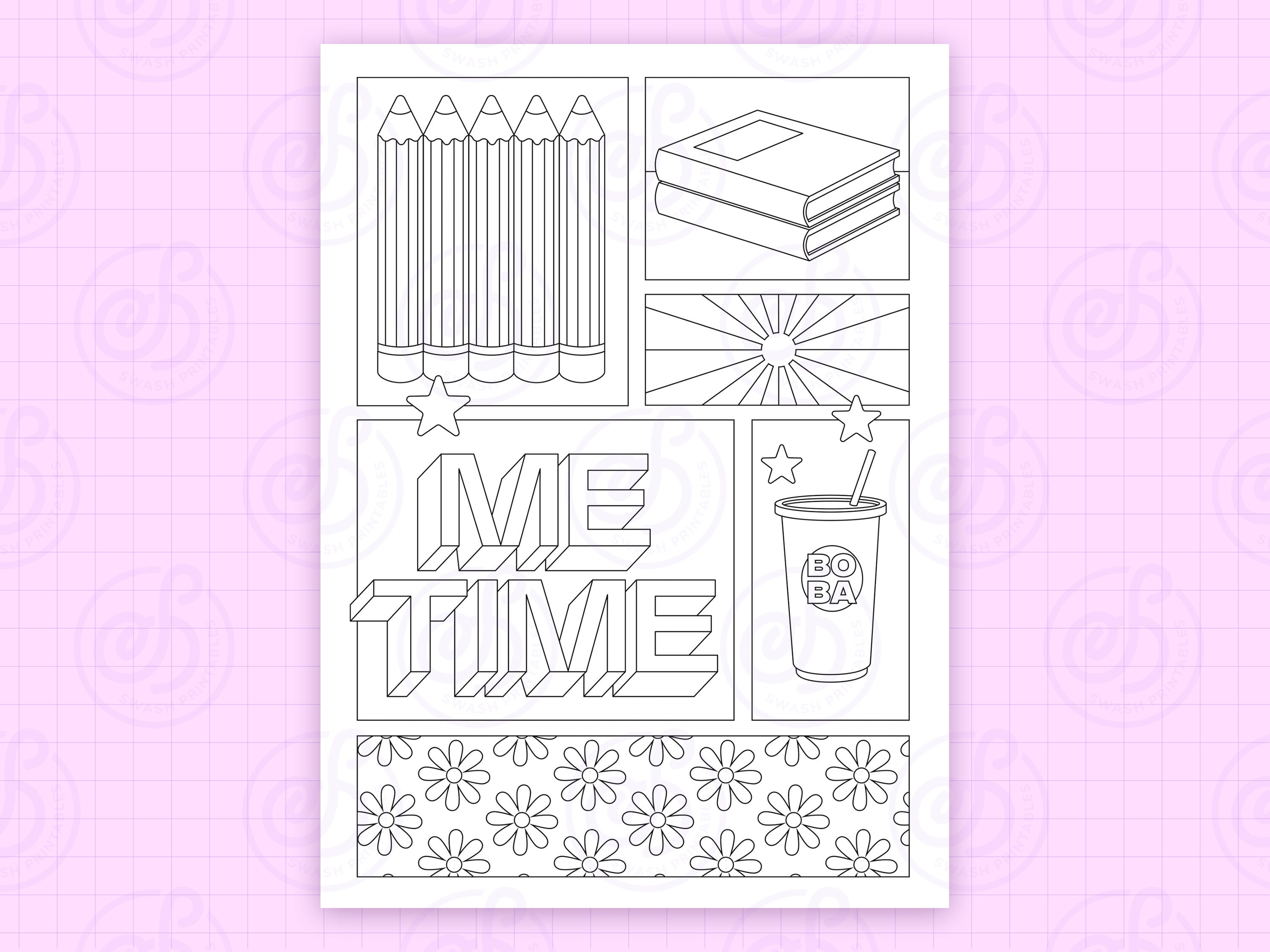Gen Z Aesthetic 90s Retro Coloring Pages Grid Typography Quotes ...
