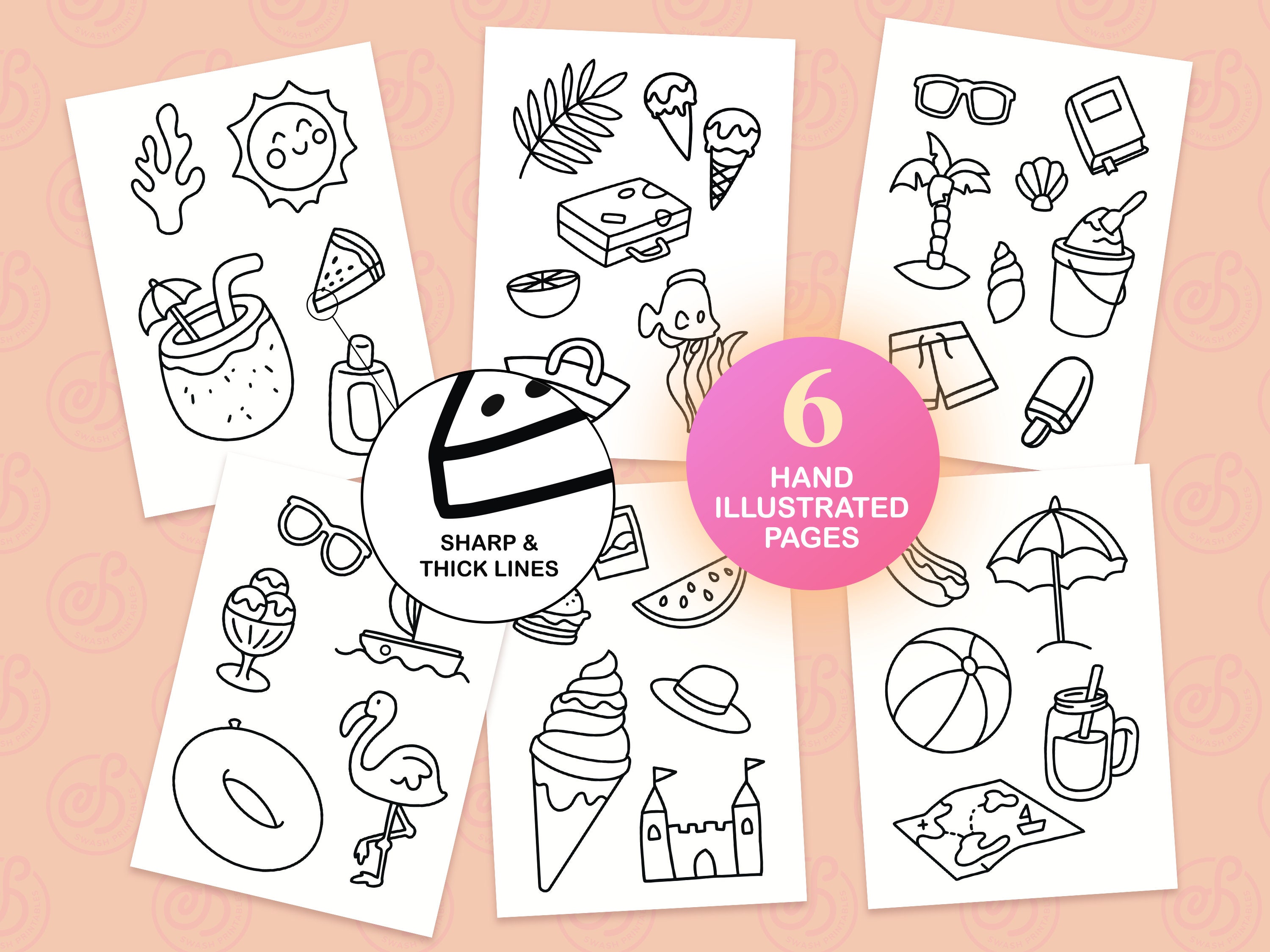 Beach Fun Coloring Pages Summer Holiday Activity for Kids Pool Party ...