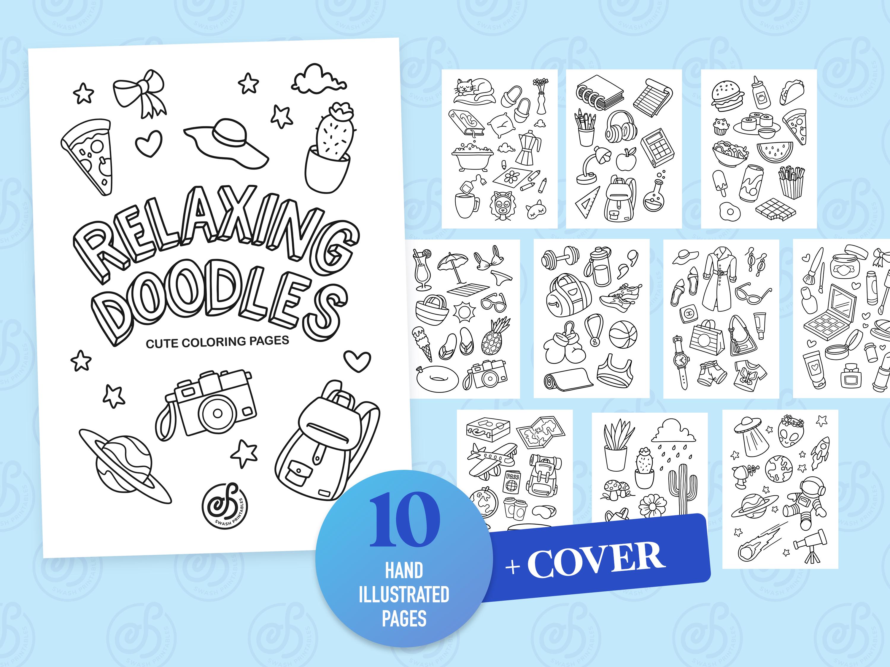 Relaxing Doodles Themed Coloring Pages for Adults and Kids Relaxing ...