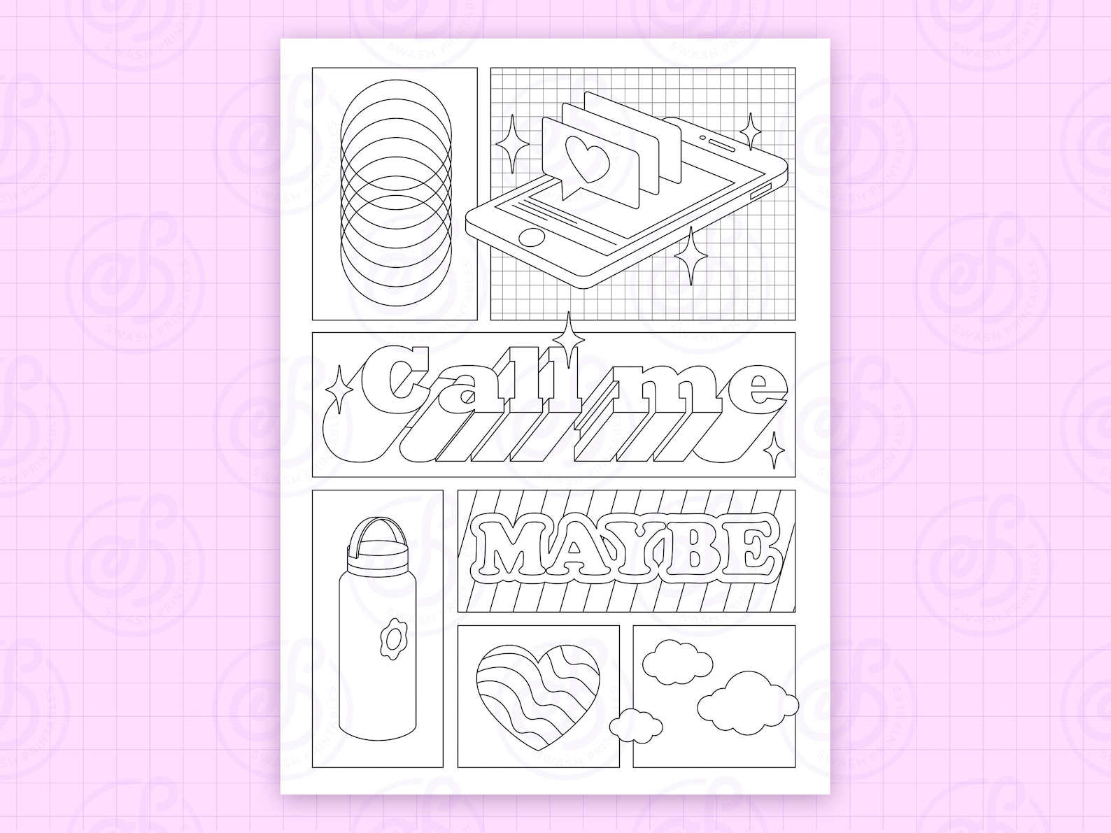 Gen Z Aesthetic 90s Retro Coloring Pages Grid Typography Quotes ...