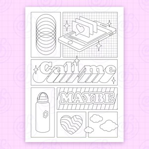 Gen Z Aesthetic 90s Retro Coloring Pages Grid Typography Quotes ...