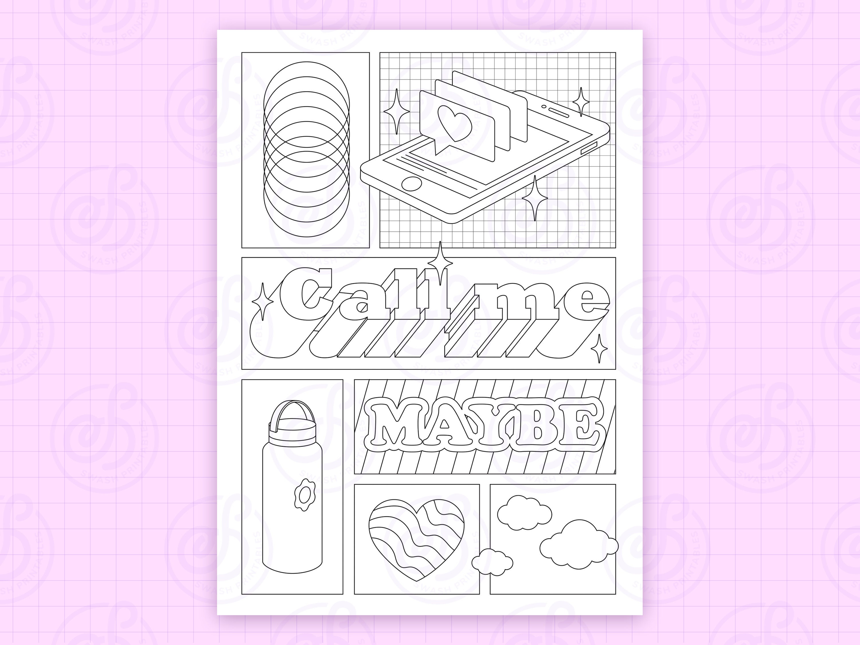 Gen Z Aesthetic 90s Retro Coloring Pages Grid Typography Quotes ...