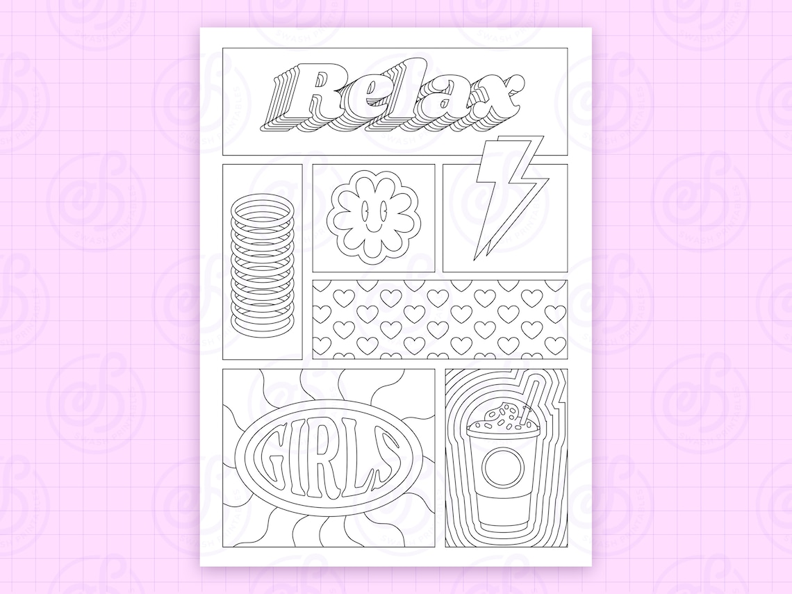 Gen Z Aesthetic 90s Retro Coloring Pages Grid Typography Quotes ...