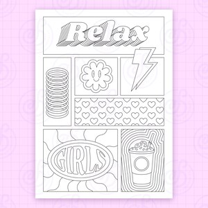 Gen Z Aesthetic 90s Retro Coloring Pages Grid Typography Quotes ...