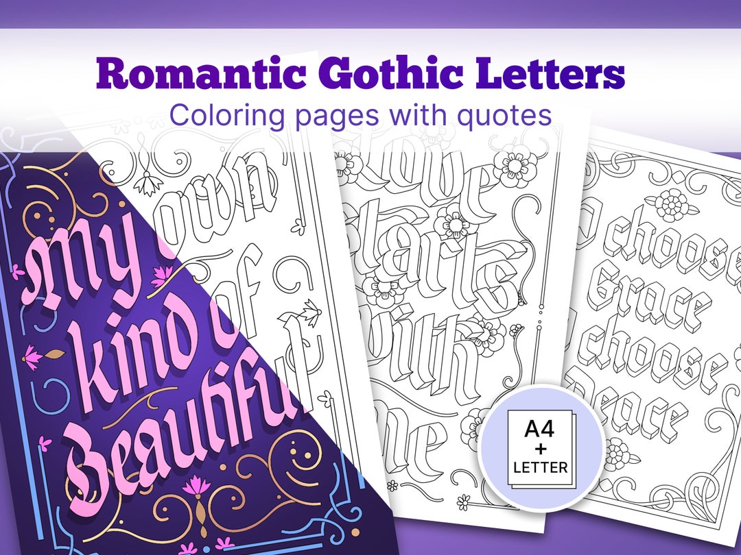 Romantic Gothic Lettering Coloring Pages Booktok Coloring Book Covers ...