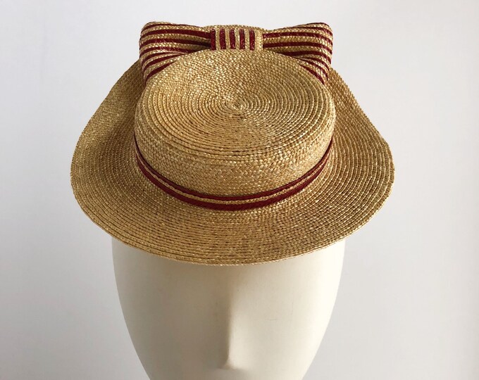 Mini Boater Fascinator in Natural and Red Straw With Bow - Etsy