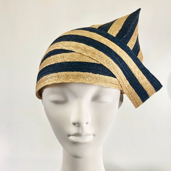 Navy and Natural Straw Snail Cap - Etsy