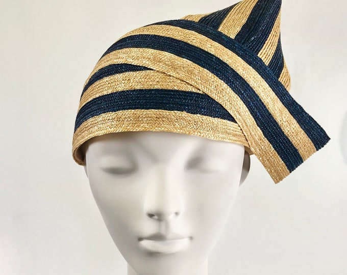 Navy and Natural Straw Snail Cap - Etsy