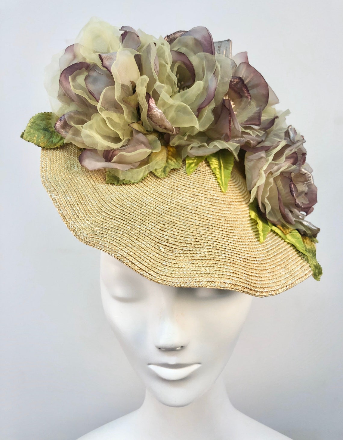 Natural Straw Clamshell Fascinator with Silk and Velvet | Etsy