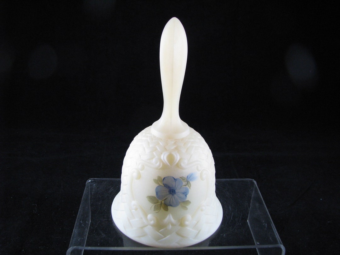 FENTON BELL Basket Weave Pattern With Blue Hand Painted Flower 6" Tall ...