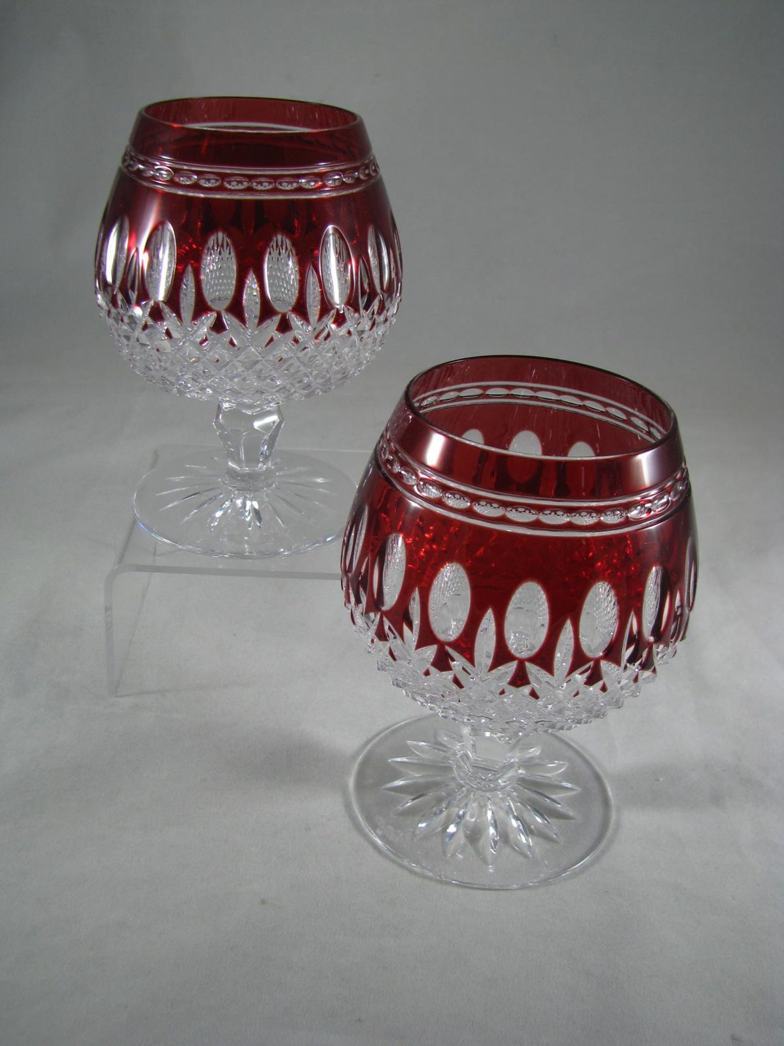 WATERFORD Clarendon Pair of Ruby Cut to Clear Brandy Glasses 5 1/8 ...