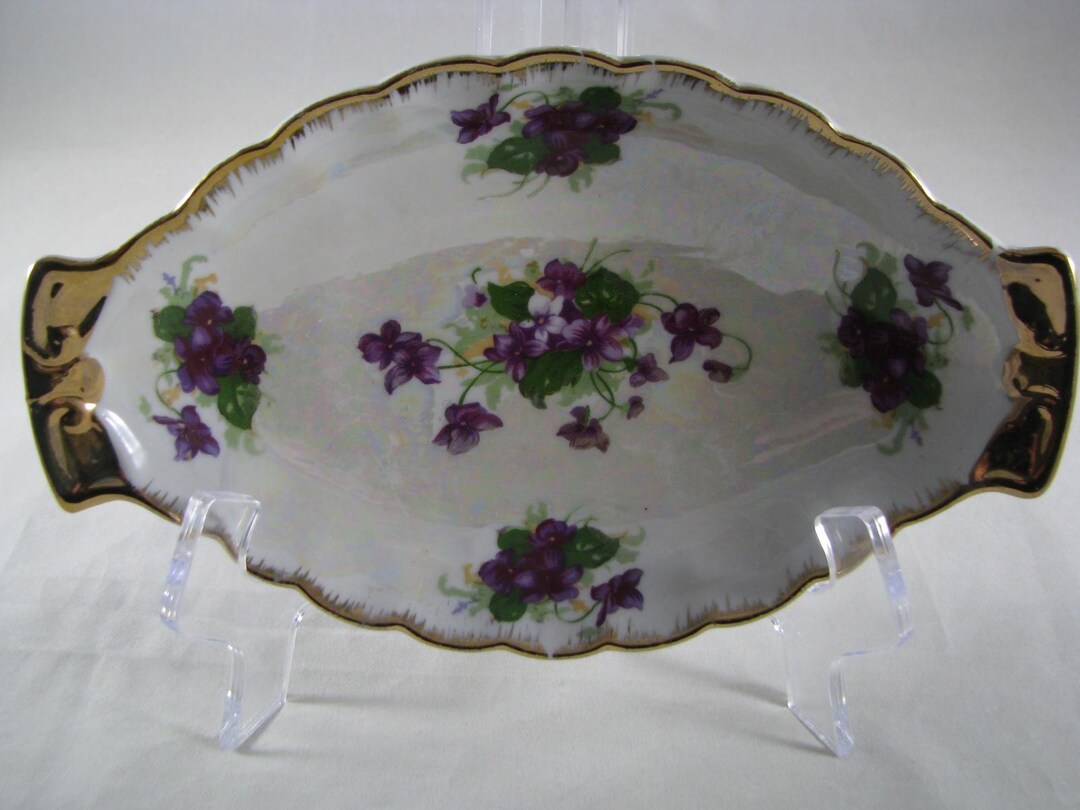 Norcrest Sweet Violet VT500 Pearl Luster Gold Trim Oval Relish Boat 8 1 ...