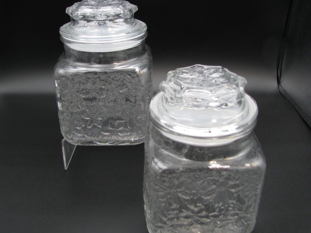 Princess House Fantasia Square Glass Canister Storage Jars Lids Set of ...